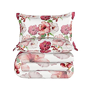 DamnGud Flowers Bedding Set Pink Flowers Duvet Cover Red Flowers Comforter Cover Full Size Quilt with 2 Pillowcases Soft Microfiber (no Comforter)