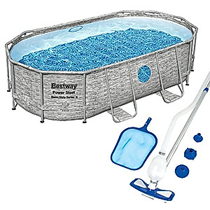 Bestway 14 Foot x 39.6 Inch Oval Above Ground Swimming Pool with 530 GPH Filter Pump and Swimming Pool Cleaning and Maintenance Accessories Kit