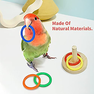 Bird Toys for Parakeets,5pcs Parrot Toys Set （Include Bird Basketball Toy、Bird Skateboard、Bird Stacking Toy、Parrot Wooden Block Puzzles Toy、Small Sepak Takraw）,Parakeet Toys、for Bird Training Toys12