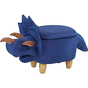 Critter Sitters 15-In. Seat Height Denim Blue Triceratops Dinosaur Animal-Shaped Storage Ottoman for Nursery, Bedroom, and Playroom, Multifunctional, Durable, and Fun Footstool for Kids and Toddlers