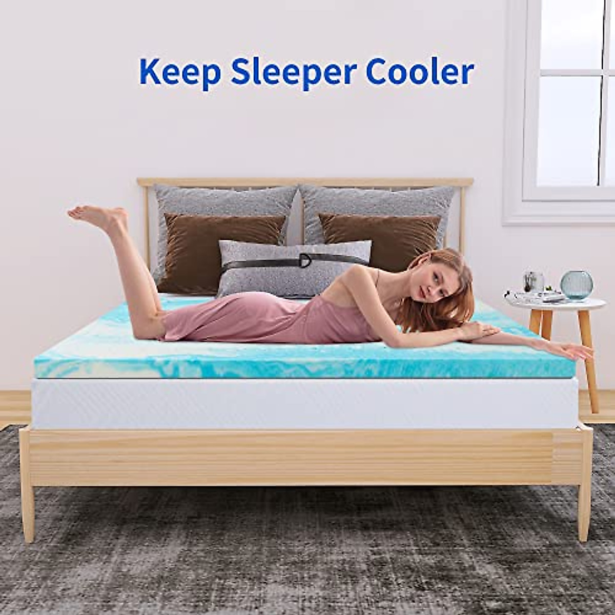 Vyfipt 4 Inch Cooling Gel Memory Foam Mattress Topper,Queen Size,Pressure Relief,Bed in A Box,CertiPUR-US Certified