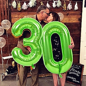 TONIFUL 40 Inch Large Green Numbers Balloons Number 30 Digit 30 Helium Balloons, Foil Mylar Big Number Balloons for Birthday Party Anniversary Supplies Decorations