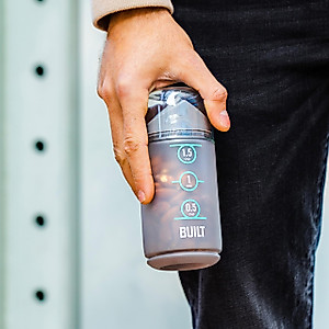 BUILT 12 Ounces Tidbit On The Go Snack Container with Lid and Pourer, Food and Snack Storage with Measure Marks, Concrete Grey