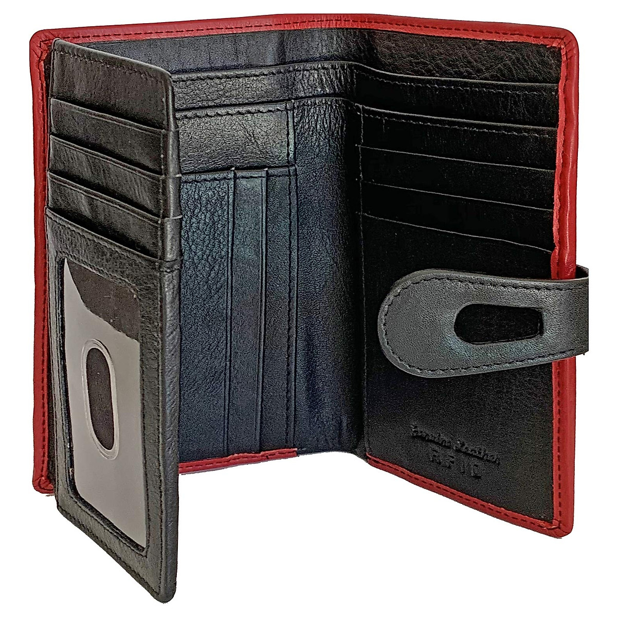 123 Cheap Checks Personalized RFID Leather Womens Wallet With Credit Card Holders, Snap Closure, Medium Size - Red/Black