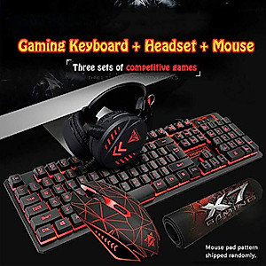 Raxinbang Keyboard Gaming Keyboard,USB Keyboard Set Gaming Mouse Computer Backlight Headset Waterproof Gaming Headset for LOL (Color : Pink)
