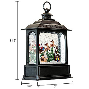 Wondise Christmas Musical Snow Globe Lantern with 6 Hour Timer, 11.2 Inch USB Plug-in & Battery Operated Spinning Water Glitter Lighted Snow Globe Christmas (Santa Claus and Sleigh)
