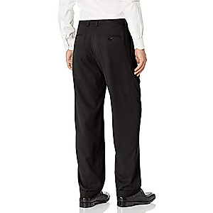 Haggar mens Mynx Gabardine Hidden Expandable Waistband Classic Fit Front Pleated dress pants, Black, 36W x 32L US