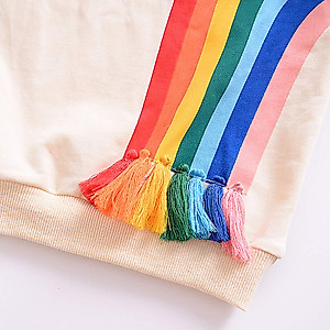 Toddler Kids Baby Girl Boy Long Sleeve Tassel Rainbow Sweatshirt Casual Shirt Pullover Tops (Beige, 12-18 Months)