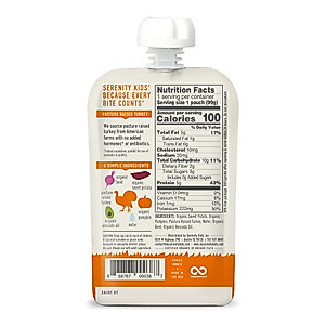 Serenity Kids 6+ Months Turkey Lover Baby Food Pouch Bundle | 6 Each of Pasture Raised Turkey, Turkey & Rosemary and Turkey Bolognese Pouches (18 Count)
