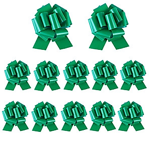 12Pcs Large Pull Bow Wrapping Pull Bow Ribbon Pull Bows for Wedding Baskets,Diameter Gift Bows, Large Bows for Presents,Wedding Birthdays Car Decoration (6IN, Green)