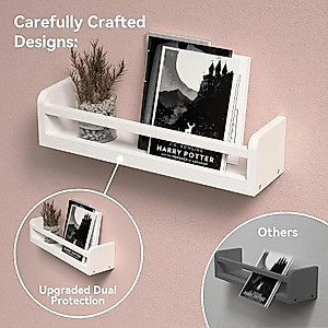 Love Joy Home Set of 4 Floating Shelves Wall Mounted, 16.8 Inches White Book Shelf for Rooms, Classic Wood Wall Bookshelf for Bedroom, Living Room, Bathroom, Kitchen, Toys, Décor, Spice Rack