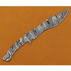 11 inches Long Kukri Point Dao Blank Blade, Hand Forged Twist Pattern Damascus Steel Hunting Knife Blade, 5" Finger Serrated Space with Finger Guard, 6" Sharp Cutting Edge