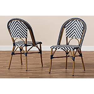 Baxton Studio Celie Dining Side Chair in Navy and White (Set of 2)