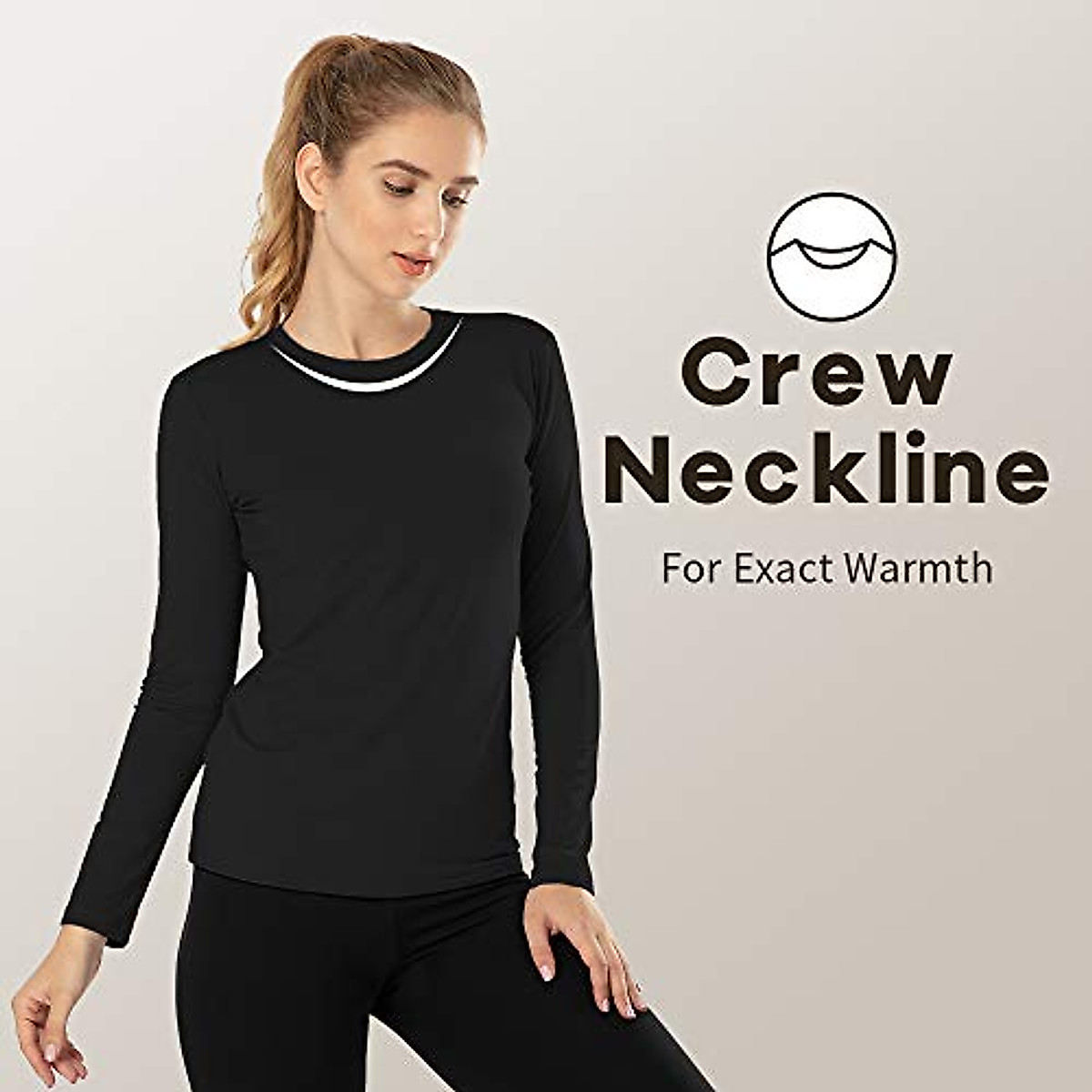 MANCYFIT Womens Thermal Tops Fleece Lined Shirt Long Sleeve Base Layer Black Medium