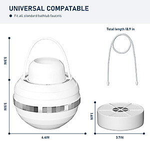 Varycony Bath Ball Water Filter, Bathtub Filter for Tub Faucet, Removes Hundreds of Contaminants, Purify Your Bathwater for Healthier Skin and Hair, BPA Free -White