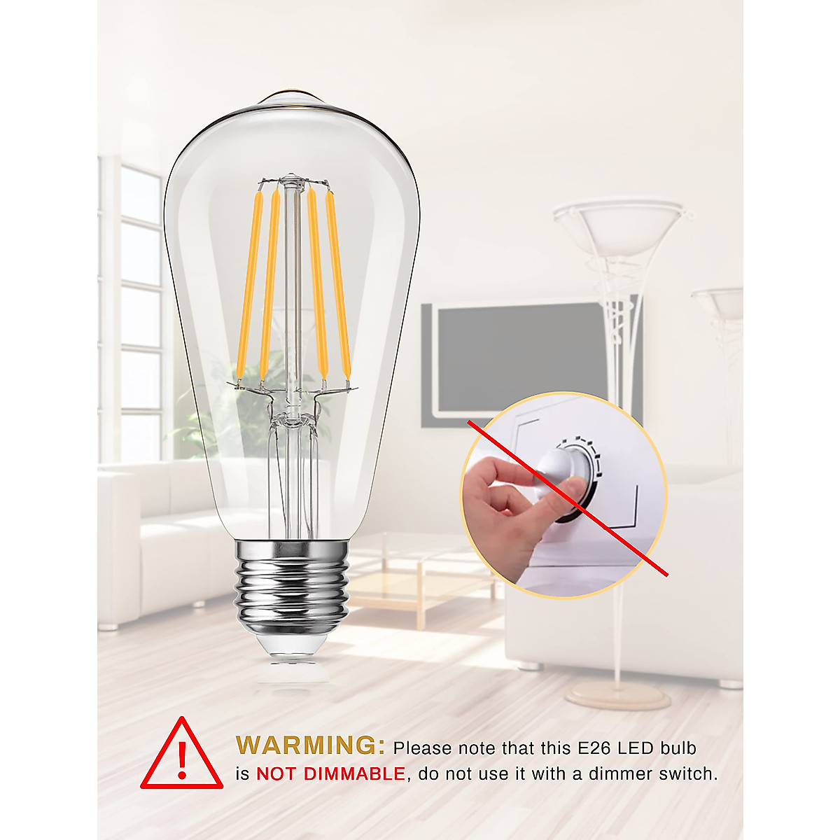 DORESshop Vintage LED Edison Bulbs,Non-Dimmable, 6W Warm Light Bulbs 60 Watt Equivalent,2700K Warm White, ST58 Antique LED Filament Bulbs,E26 Medium Base,Clear Glass,4 Pack