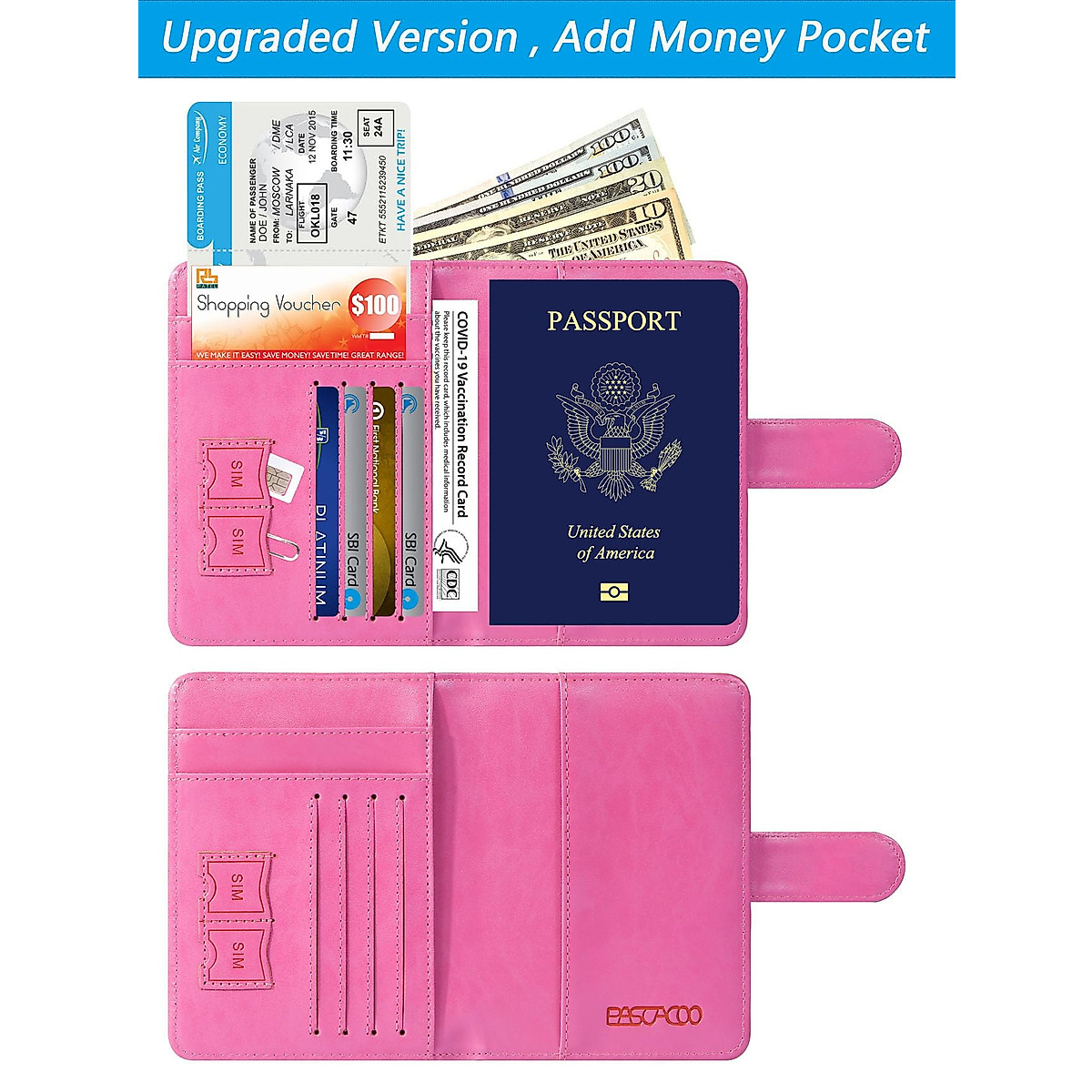 Passport Holder Cover Wallet RFID Blocking Leather Card Case Travel Accessories for Women Men (Pink)