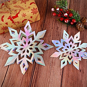 JULMELON 15Pcs Frozen 3D Hanging Snowflakes Decorations, Holographic Snowflakes Garland Silver Snowflakes for Winter Wonderland Decorations Frozen Birthday Party Supplies