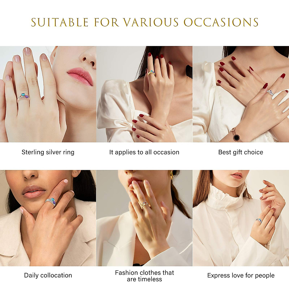 LanM Mothers Day Gifts Mothers Ring with 2 Birthstones Sterling Silver Personalized Mom Ring Custom 2 Name Promise Rings for Women Mothers Day Ring Jewelry for Mom Grandmother