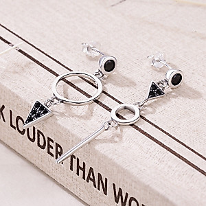 WOSTU Fashion Geometry Dangle Earrings Women's Drop Earrings Sterling Silver Tassel Asymmetrical Earrings, Metal, Cubic Zirconia