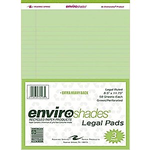 Roaring Spring Enviroshades Legal Pad, 8-1/2 X 11-3/4 in, 50 Sheets, Paper, Green, Pack of 3 - 1465587