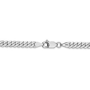 Solid 14k White Gold 3.2mm Beveled Curb Cuban Chain Necklace - with Secure Lobster Lock Clasp 20"
