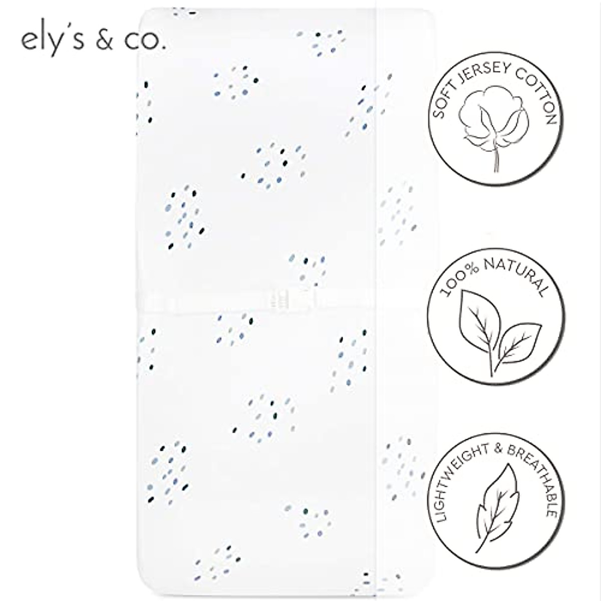 Ely’s & Co. Crib Sheet 1-Pack Combed Jersey Cotton for Baby Boy — (Blue Raindrops)