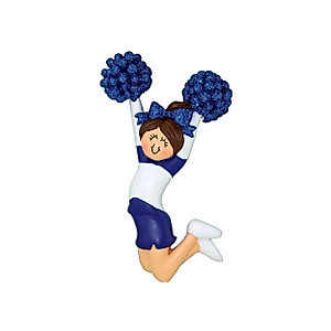 Cheerleader Ornament Personalized Cheer Christmas Ornament 2023 Cheerleader Gifts for Girls Pom Pom Ornament, Cheer Leader Ornament, Cheer Gifts for Team Coach - Brunette Cheerleader Blue Costume