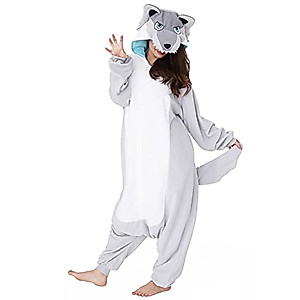 SAZAC Silver Wolf Kigurumi - Onesie Jumpsuit Halloween Costume (One Size)