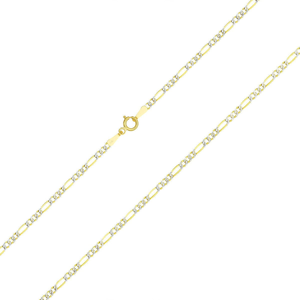 Nuragold 10k Yellow Gold 2mm Figaro Chain Link Diamond Cut Pave Two Tone Pendant Necklace, Womens Mens Jewelry 16" 18" 20" 22" 24"