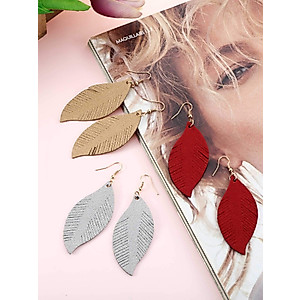 Jovitec 8 Pairs Leather Feather Earrings Teardrop Earrings Leather Lightweight Leaf Earrings for Women Girls Soft Suede Bohemian Feather Shape Earrings Tassel Dangles Fringe Wing, 8 Colors