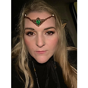 Merroyal Moon Rhinestones Headband Fairy Crown Woodland Circlet Fair Headpiece with 2 Pairs Latex Elf Ear for Women Girls（Moon Sliver and White ）