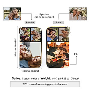 REMFACIO Personalised Photo Wallet Custom Long Leather Wallet for Women Large Capacity Wallet Ladies Purse with Multiple Card Holders Photo Purses Gifts for Her (E)