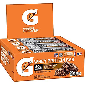 Gatorade Whey Protein Recover Bar, Chocolate Chip, 2.8 Ounce Bars (12 Count)
