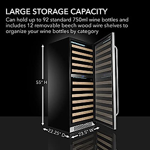 Whynter BWR-0922DZ 92 Built-in or Freestanding Stainless Steel Dual Zone Compressor Large Capacity Wine Refrigerator Rack for Open LED Display, Dark Grey-92 Bottle, Dark Grey