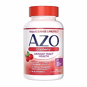 AZO Cranberry Urinary Tract Health Supplement, 1 Serving = 1 Glass of Cranberry Juice, Sugar Free Cranberry Pills, Non-GMO 100 Softgels