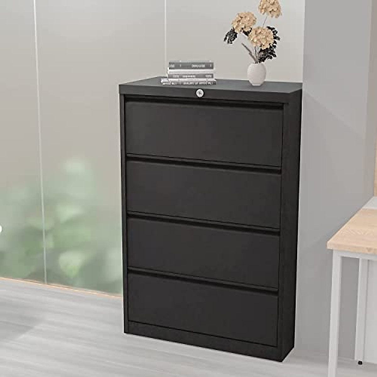 GangMei 4 Drawer Lateral File Cabinet, Metal Lateral File Cabinets with Lock, Legal Size Steel Lateral Filing Cabinet for Office and Home