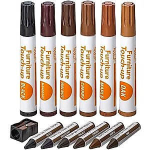 Katzco Furniture Repair Kit Wood Markers - Set of 13 - Markers and Wax Sticks with Sharpener - for Stains, Scratches, Floors, Tables, Desks, Carpenters, Bedposts, Touch-Ups, Cover-Ups