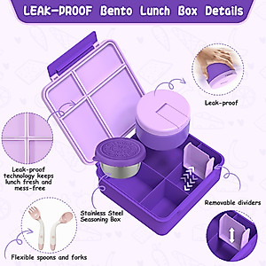Aimsnk Kids Bento Lunch Box with 8oz Soup Thermo, Kids Leakproof Lunch Food Containers with 4 Compartment, Kids Insulated Hot Food Jar with Lunch Bag for School, Trvael