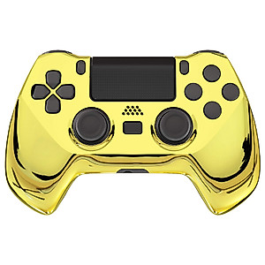 eXtremeRate Chrome Gold Decade Tournament Controller (DTC) Upgrade Kit for PS4 Controller JDM-040/050/055, Upgrade Board & Ergonomic Shell & Back Buttons & Trigger Stops - Controller NOT Included