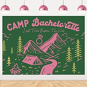 Camp Bachelorette Party Decor 7 * 5ft Pink Green Backdrop Last Trail Before The Veil Banner Hiking Camp Bachelorette Party Supplies Bachelorette Banner for Wedding Bridal Shower Bunting Party