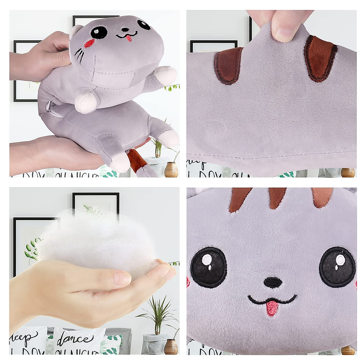 Muiguiti Cat Stuffed Animals Cute Plush Kawaii Stuff Plushie Body Pillow Room Decor for Teen Girls Boys Birthday Gifts Toy (19.68 inch, Gray)