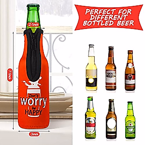 Summer Beer Bottle Insulator Sleeve with Zipper Neoprene Insulated Bottle Jackets Keep Warm and Cold Beer Bottle Sleeves with Stitched Fabric Edges for Party (8 Piece, Artsy Style)