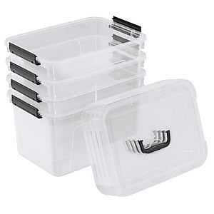 Sosody 20 Quarts Stackable Plastic Storage Latches Box with Lid, Clear Latching Storage Bin with Handle, 4 Packs
