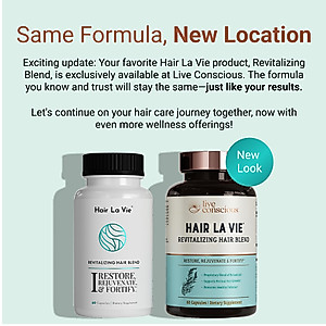 Hair La Vie Live Conscious Revitalizing Blend Hair Growth Vitamins for Women to Support Health of Hair - Supplements w/Biotin, Collagen & Saw Palmetto for Thick, Full Hair - 60 Caps
