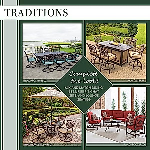 Hanover Traditions 5-Piece High-Dining Patio Set with 4 Tall Counter-Height Swivel Chairs and Rust-Free Aluminum Slat 30,000 BTU Rectangular Fire Pit Table, Modern Weather Resistant Outdoor Furniture
