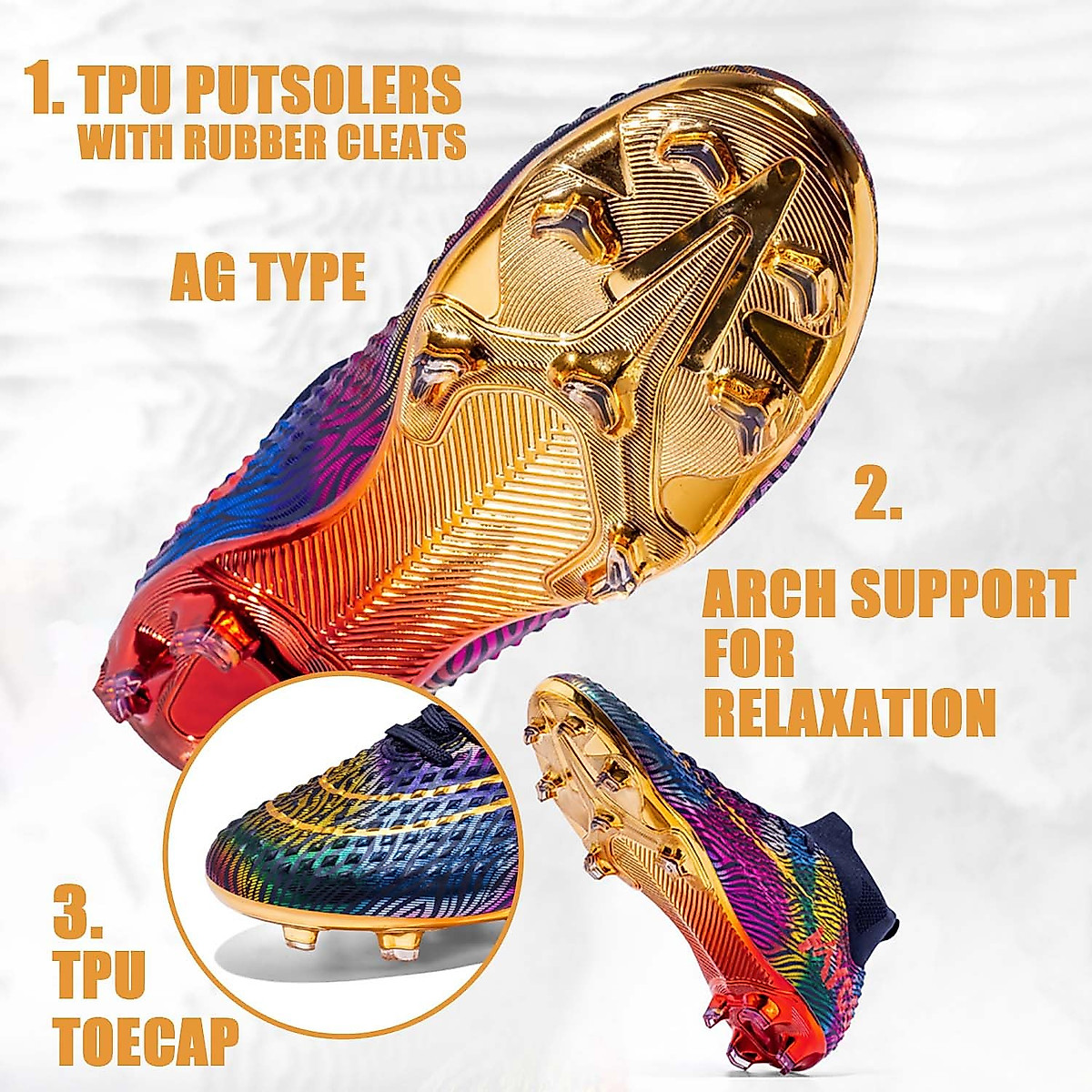 Unisex Golds Soles Soccer Cleats Big Boy's Professional Football Shoes Anti-Skid FG Womens Athletic Outdoor AG TF Spikes