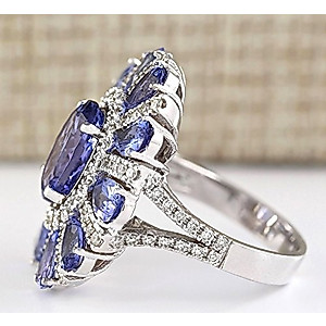 PR Jewerly Women Elegant 925 Silver Blue Tanzanite Gemstone Flower Cluster Ring Engagement (7)