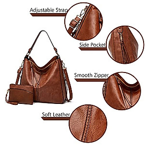 Hobo Bags for Women Vegan Leather Crossbody Bucket Purse Large Top Handle Shouler Purses Handbags Brown