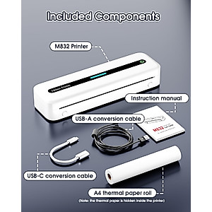 Portable Printer Wireless Bluetooth for iPad iPhone Android - A4 Inkless Laptop Printer for 2"/3"/4"/8.26"/8.5x11 Thermal Paper - 300DPI Mobile Printer for Vehicle Travel Home Office School Dorm